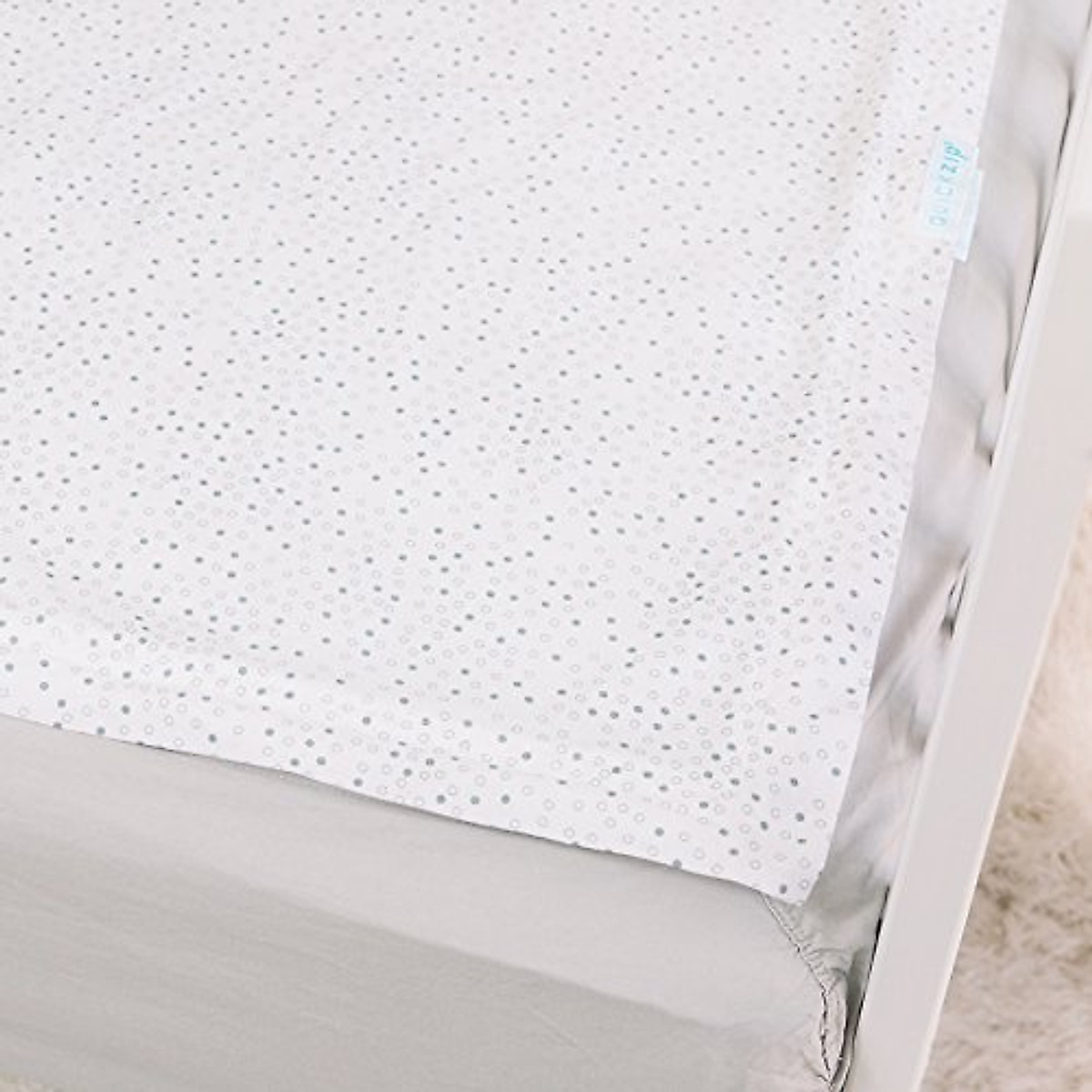 QuickZip Crib Sheet Set - Faster, Safer, Easier Baby Crib Sheets - Includes Gray Wraparound Base & 3 Zip-On Sheets - 2 Gray Dot Cotton, 1 Gray Cotton - Fits All Standard Crib Mattresses