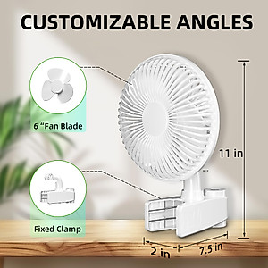 Simple Deluxe Clip Fan, 6-Inch Grow Tent Fan, Monkey Fan, Adjustable 90° Angles, 15W, 2-Speeds Control, 2 Pack