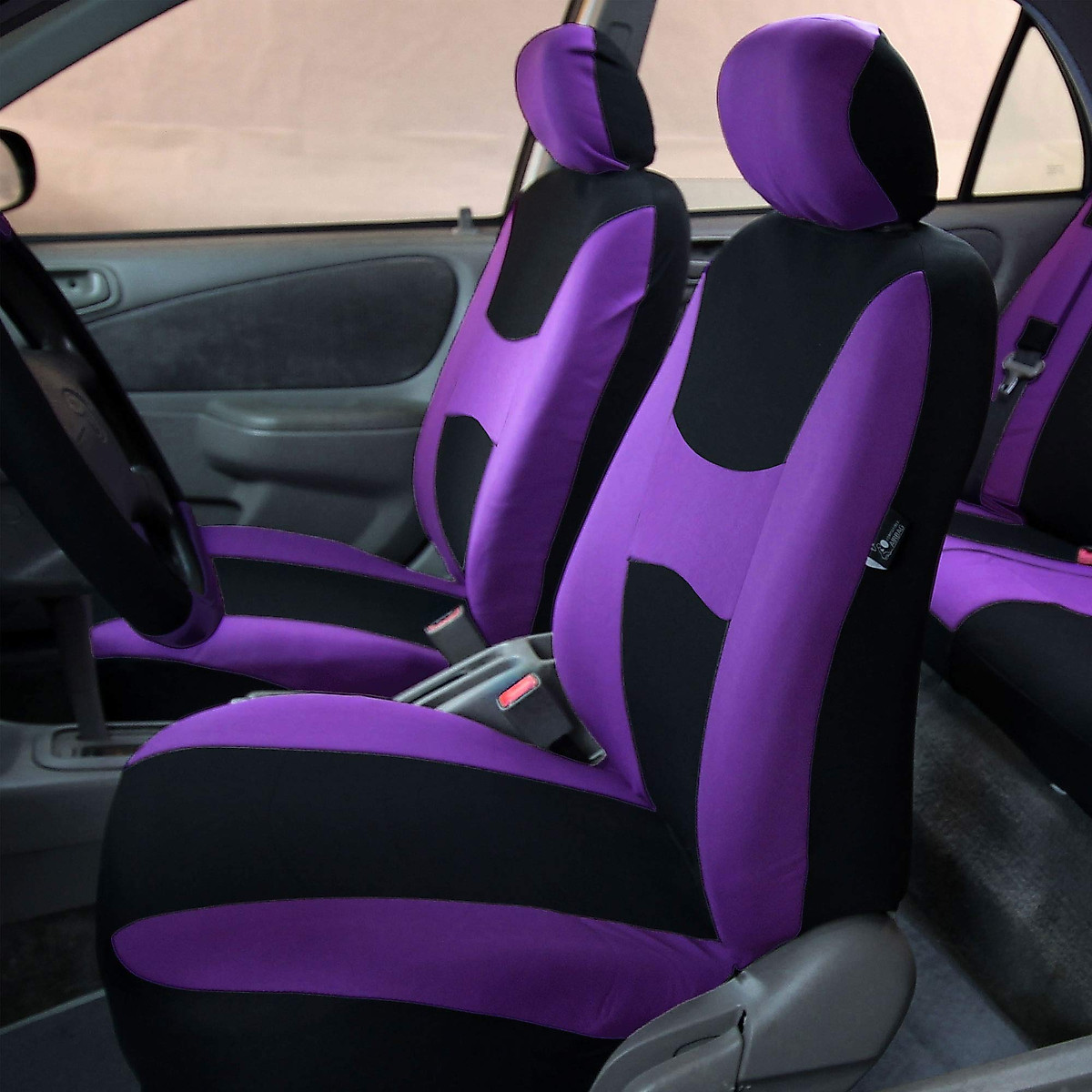 FH Group Car Seat Covers Front Set and Rear Split Function with Steering Wheel Cover and Seat Belt Pads Combo Set Purple Seat Covers– Interior Accessories Universal Fit for Cars Trucks & SUVs