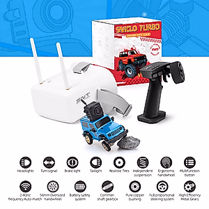 SNICLO 1:64 Scale Jeep Wrangler Remote Control Car Off-Road Series,Rc Car with Camera and FPV Goggles,30 minutes of use in FPV mode(3010-Blue)