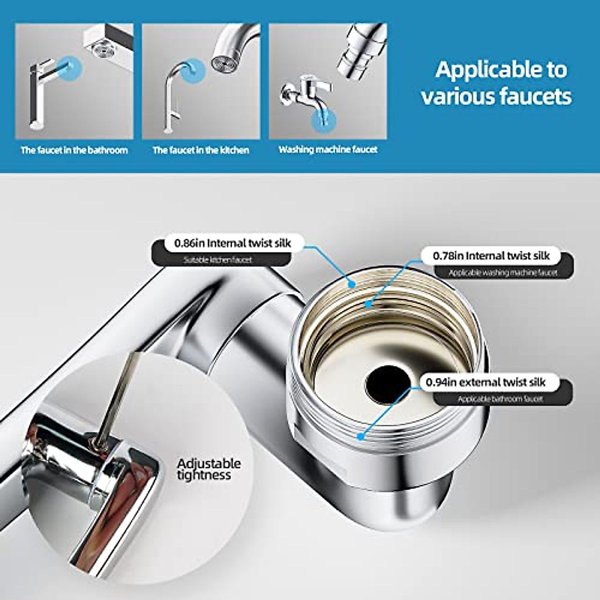 Gnkcrwo Universal Rotating Faucet Extender for Bathroom, 1440° Large Angle Rotating Robotic Arm Water Nozzle Faucet Adaptor, Rotatable Multifunctional Extension Faucet Splash Filter Kitchen Tap Extend