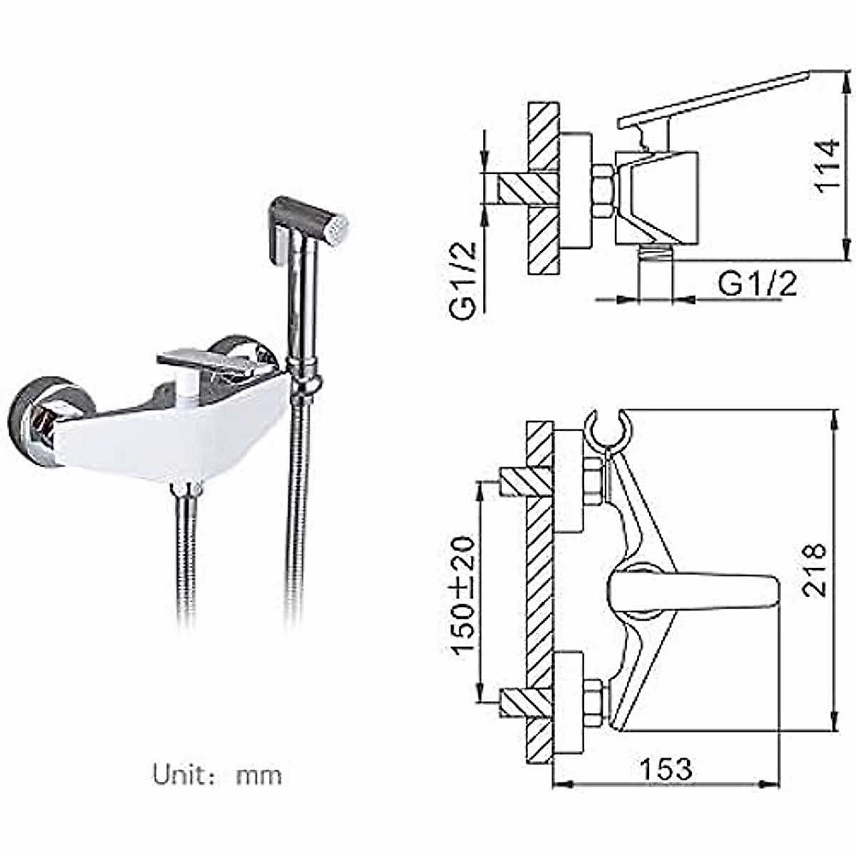 MINJING Faucets, Water-Tap Bath Shower Systems Bidet Wall Mounted Bathroom Shower Tap Bidet Toilet Sprayer Bidet Toilet Washer Mixer Faucet