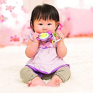 Infantino Spin & Teethe Gummy Pink Flower Rattle - Easy to Grab, Chewy Rings, Multi-Texutre Petals, Roller Ball Center - Teething & Sensory Play, Ages 0 Months +