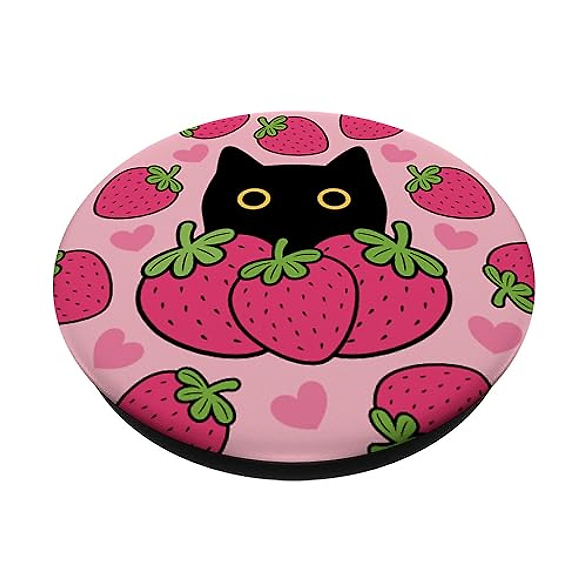 Cute Kawaii Black Cat Pink Strawberry Heart Strawberries PopSockets Standard PopGrip