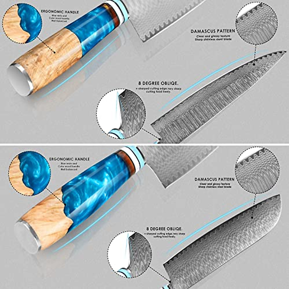 Kuwata Chef Knife Set Damascus, 2PCS Professional Japanese VG-10 High Carbon Stainless Steel Kitchen Knife Set Chefs Knife, Santoku Knives, Knives Set for Kitchen with Gift Box