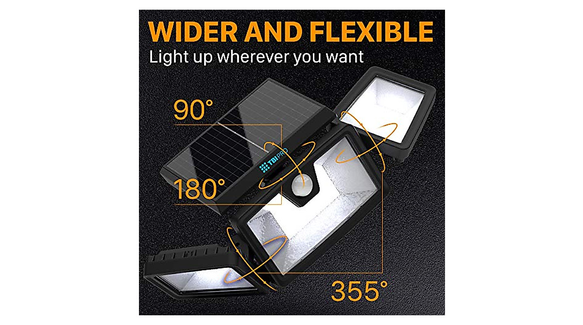 TBI Security Solar Lights Outdoor 216 LED 2200LM, 6500K - Extra-Wide ...