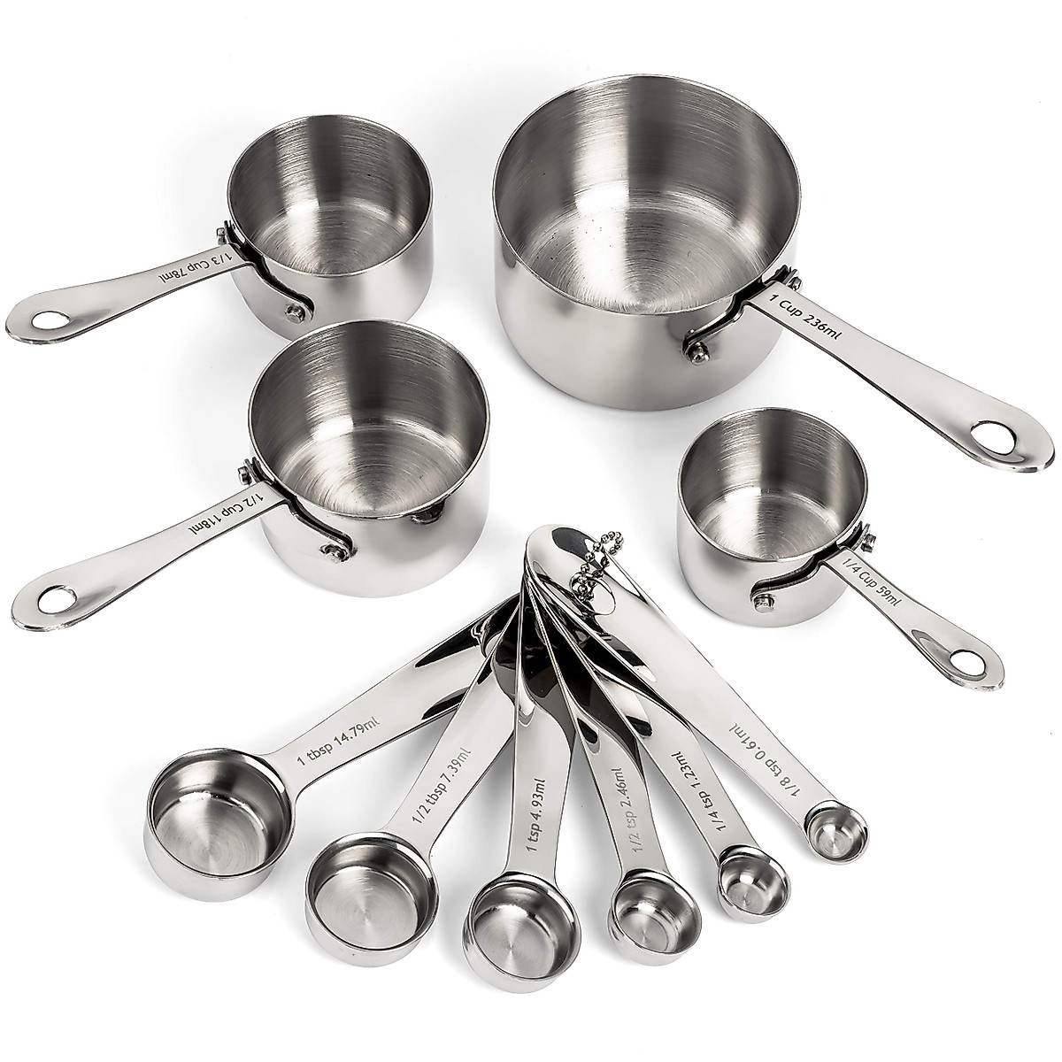 Stainless Steel Measuring Cups And Spoons Set - Heavy Duty, Metal Kitchen Measuring Set For Cooking And Baking Food For Dry Ingredients - Stackable Nesting Measuring Cups - Gordo Boss Measuring Spoons