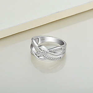 YL Twisted Knot Ring 925 Sterling Silver Celtic Knot Rings Cubic Zirconia Infinity Statement Rings-size9