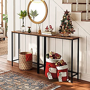 HOOBRO 2 Pack Narrow Console Table with Outlets, 29.5" Small Entryway Table, Thin Sofa Table, Side Table, Display Table, for Hallway, Bedroom, Living Room, Foyer, Rustic Brown and Black