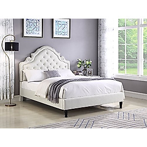 HomeLife Premiere Classics 51" Tall Platform Bed with Cloth Headboard and Slats - Full (Light Beige Linen)