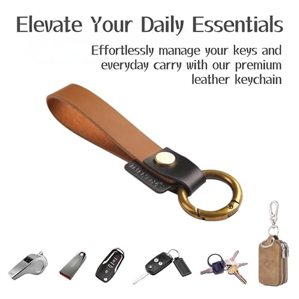 Imentha Leather Keychain, Universal Key Fob Keychain, Leather Key Chain Strap for Car Keys and Home Keys, Ideal for Men and Women, Brown