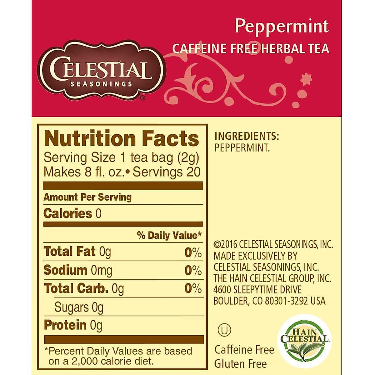 Celestial Seasonings Herbal Tea, Peppermint, 20 Count (Pack of 3)