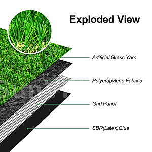 Fas Home Artificial Grass Turf 4FTX6FT(24 Square FT), 1.38" Pile Height Realistic Synthetic Grass, Drainage Holes Indoor Outdoor Pet Faux Grass Astro Rug Carpet for Garden Backyard Patio Balcony