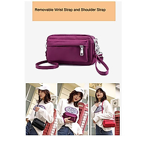 YANAIER Multi-Zipper Crossbody Handbag Purse, Women's Nylon Wristlet Mini Crossbody Bag Clutch with 2 Straps Dark Blue