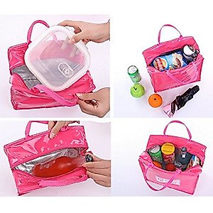 iToolai Zipper Mini Patent PU Leather Waterproof Reusable Lunch Bags Insulated Tote Bag,Black