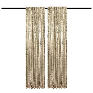 TCBESTO Champagne Gold Sequin Backdrop Curtains Glitter Drapes 2FT x 8FT 2 Panels for Wedding Birthday Party Decorations Bridal Baby Shower Party Supplies Sparkly Photography Background