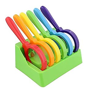 Get Out! Kids Magnifying Glass Set – 6 Pack Large Size Plastic Magnifying Glasses for Kids with Stand
