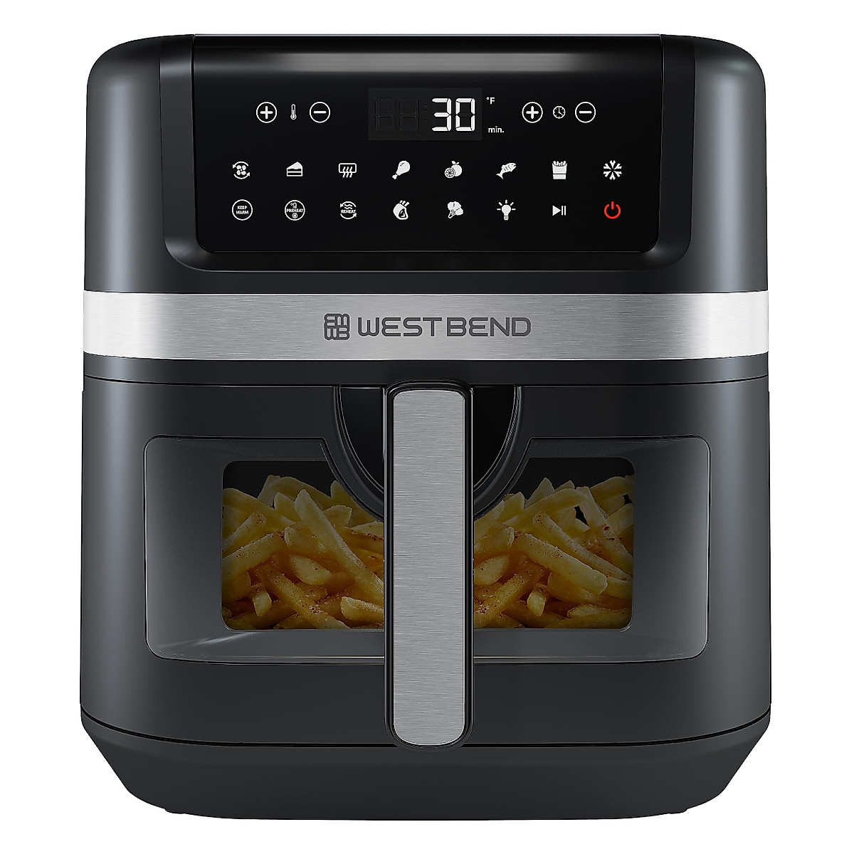 West Bend Air Fryer 7-Quart Capacity with Digital Controls View Window and 13 Cooking Presets, Nonstick Frying Basket, 1700-Watts, Black