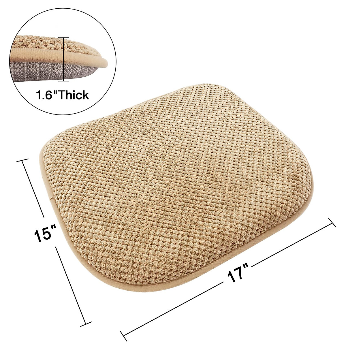 PAGGED Khaki Foam Seat Cushions Kitchen Chairs Pads for Dining Chairs Non Slip Office Seat Cushions Washable U Shaped Soft Thick Large Metal Wooden Chair Cushions,17" x 15"