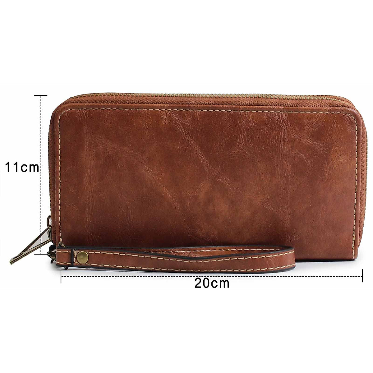 Autumnwell RFID Blocking Double Zipper Long Clutch Wallet Cellphone Wallet for Women with Hand Strap for Card, Cash, Coin, Bill (beige)