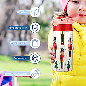 Kids Water Bottle, Christmas Nutcracker Tree Insulated Water Bottle Stainless Steel with Straw, Easy Open And Clean Leak Proof 17oz/ 500ml, Ideal for School Travel And Outdoor Activities
