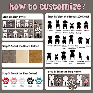 HiPeep Dog Leash Holders for Wall Personalized Key Hooks Hangers for Dog Organization/Storage/Room Decorative Wall-Mounted for Entrance/Hall/Farmhouse with Dog Name+100 Breeds Silhouette