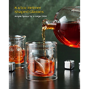 Galaxy Whiskey Decanter Set for Men, 34 Oz Decanter with Two Glasses, Handmade Leadfree Glass Decanter Set with Unique Helmet Design, Gift for Men, Dad, Him, Cool Drinking Accessories for Home Bar