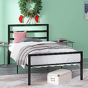 HOMBCK Twin Bed Frames with Headboard and Footboard, 12 Inch Bed Frame Twin with Under Bed Storage, Heavy Duty Bed Frame No Box Spring Needed, Easy Assembly, Black