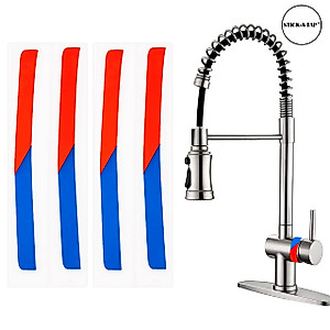 Danojo-Stick-A-Tap,4 pcs, Faucet Stickers, Hot and Cold Water Stickers - Kitchen Faucet Stickers - Vinyl Tap Faucet Transfer Stickers for Bathroom ((H & C - Strip))