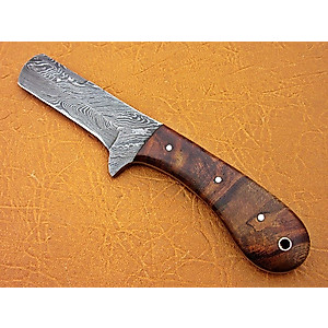 Black Smith Custom Knives DM-BC-01 Handmade Damascus Steel Bull Cutter Cowboy hunting castration and skinning knife, 8" Rose Wood Handle, Fixed Blade EDC Knife With Leather Sheath
