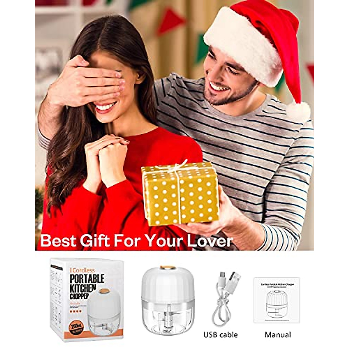 Electric Mini Garlic Chopper, Olrid Mini Chopper Food Processor, Garlic Mincer, for Chop Onion Ginger Vegetable Pepper Spice Meat, Baby Food (250ml)