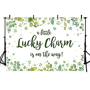 MEHOFOND 7x5ft A Little Lucky Charm Baby Shower Backdrop St. Patrick’s Day Party Decor Boy Girl Baby Shower Banner Green Shamrock Background Supplies Photo Booth Props
