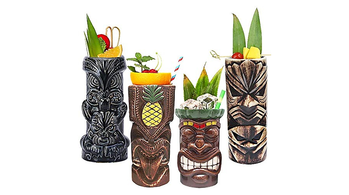 Ceramic Tiki Mugs Cocktail Set - 8 Fun Designs