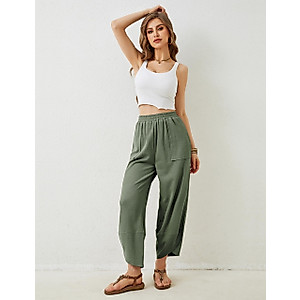 Xiaoxuemeng Womens Baggy Wide Leg Pants Casual Elastic Waisted Palazzo Harem Pants with Pockets (Green-M)