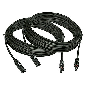 Tektrum UV-Resistant 50ft Long Double Layer PV Extension Cable with M/F Solar Connectors for Outdoor Solar Panel (Set of 2)