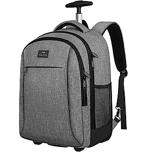 MATEIN Rolling Backpack, Water Resistant Travel Laptop Backpacks with Wheels, Large Roller College Bookbag School Computer Bag Business Luggage Carry on for Men Women Fits 17 Inch Notebook, Grey
