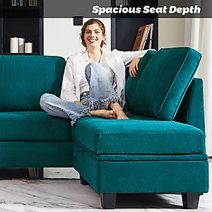Belffin 4 Seater Sectional Sofa with Reversible Chaise, L Shaped Sofa Sectional Couch with Convertible Storage Ottoman Peacock Blue