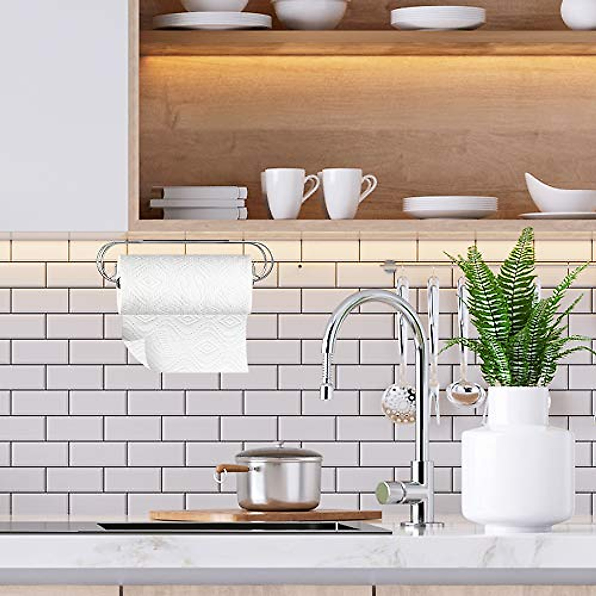 CAXXA Adhesive Under Cabinet Paper Towel Holder Dispenser with Screws for Kitchen Utility Room Laundry Pantry Chrome(1 Pack)