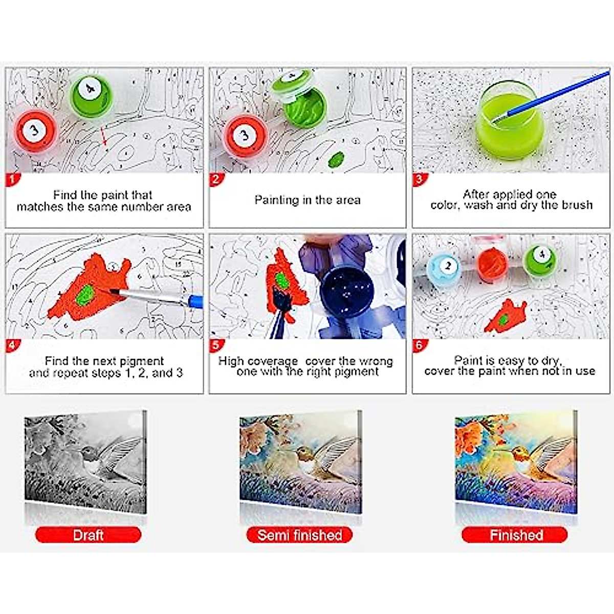 TUMOVO Paint by Numbers for Adults Beginner, Hummingbird Oil Painting for Adults Kids Paint by Number Watercolor Painting Kids Paint by Number Kits Romantic DIY Acrylic Painting Kits, 16"x20"