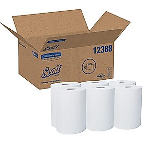 Scott Control Slimroll Hard Roll Paper Towels (12388) with Fast-Drying Absorbency Pockets, White, 6 Rolls / Case, 580' / Roll