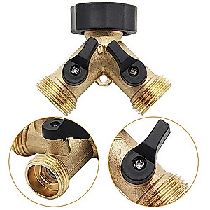 Lifynste 2 Way Brass Hose Splitter, 3/4" Brass Hose Connectors, Y Connector Garden Hose Adapter Connector, 2 Pack