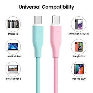 USB C Charger Cable [2-Pack 6ft] 60W Type C Charger Fast Charging, USB C to USB C Cable for iPhone 16 15 Pro Max Plus, Samsung S23/S22 Ultra, MacBook Air Pro 2020, iPad Pro