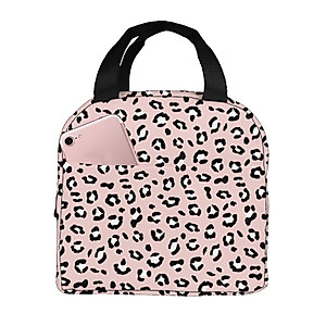 JSHXJBWR Pink Leopard Skin Pattern Portable Lunch Bag For Women Men Pink Insulated Cooler Tote Bag Reusable Lunch Box For Travel/Picnic/Work/Hiking/Office