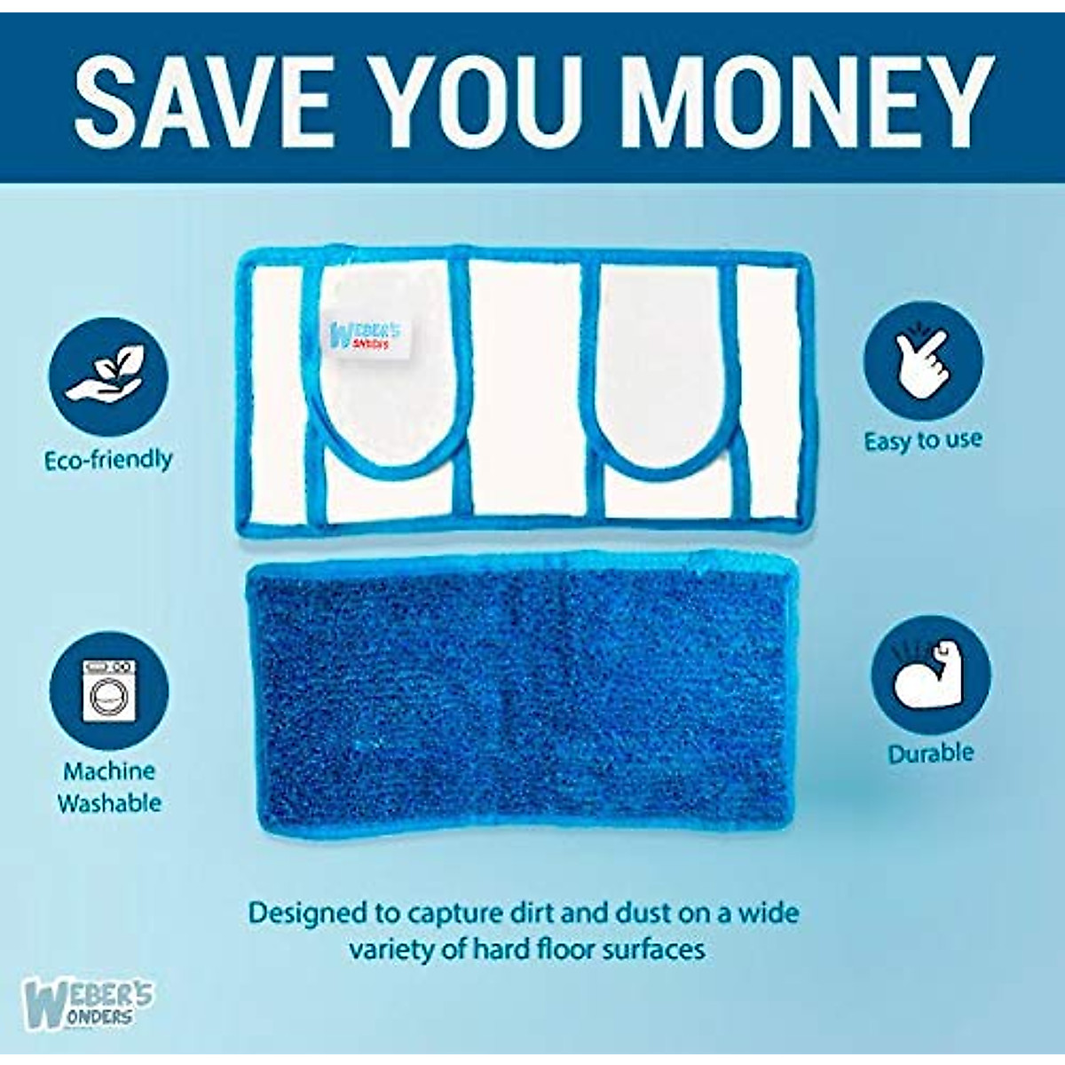 Set Of 2 Microfiber Weber’s Wonders Prime Mop Pads - Washable - Reusable - Durable - Works With Swiffer and ReadyMop Heads