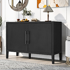 Merax Wood Farmhouse Buffet Sideboard with Metal Handles and 2 Doors, Coffee Bar Storge Cabinet Console Table for Living Room Bedroom Kitchen Hallway Black