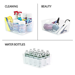 Isaac Jacobs 3-Pack XL Clear Storage Bin (13.9” x 10.6” x 5.75”) Set w/ Cut-Out Handles, Plastic Organizer, Multi-Use, Home, Office, Pantry, Closet, Kitchen