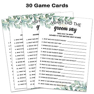 Bridal Shower Game Cards, What Did The Groom Say Game, Greenery Theme Engagement Party Cards For Wedding, Bridal Shower Decorations, Engagement Activities Ideas, Wedding Shower Party Game Card