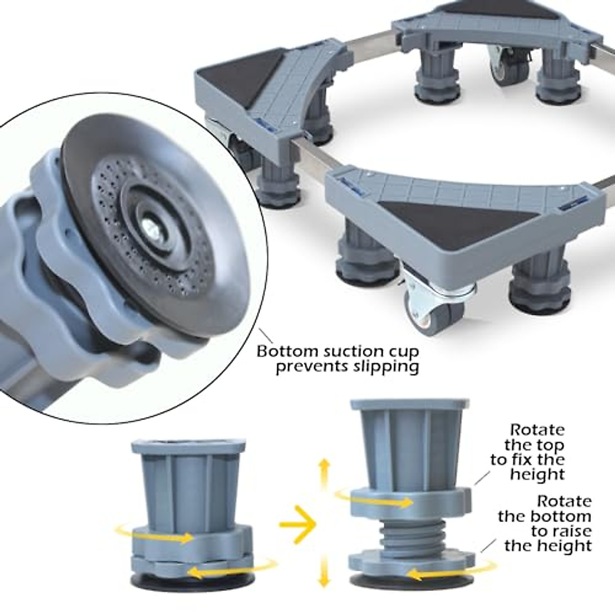 MaxWorks Washing Machine Base Stand with 4 Locking Wheels & 8 Strong Feet, Adjustable Flat Dolly Cart Mobile Base for Washer, Dryer, Refrigerator, Furniture and Appliance - 660 lbs Capacity