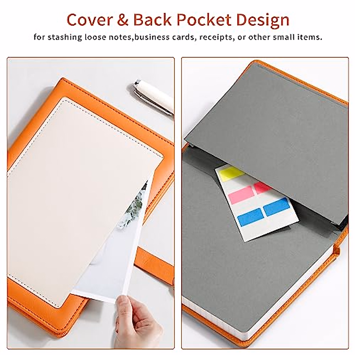 AHGXG Lined Journal for Women, Leather Hardcover A5 Notebook Diary, Personal Business Notebook with Magnetic Buckle, Pocket and Gift Box, 192 Numbered Pages, 100GSM Thick Paper, 5.7'' X 8.4'', Orange