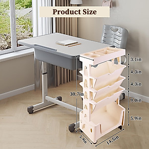 RYIDA Mobile Bookshelf, 5 Tier Movable Bookshelf with Wheels, Versatile Bookshelf Organizer for Boys, Girls, Kids, Children, Students, and Workers Who Need to Organize and Store Books(Khaki)